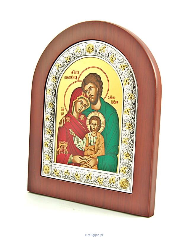 Ikona bizantyjska Świętej Rodziny posrebrzana 11 cm x 13 cm - e ...